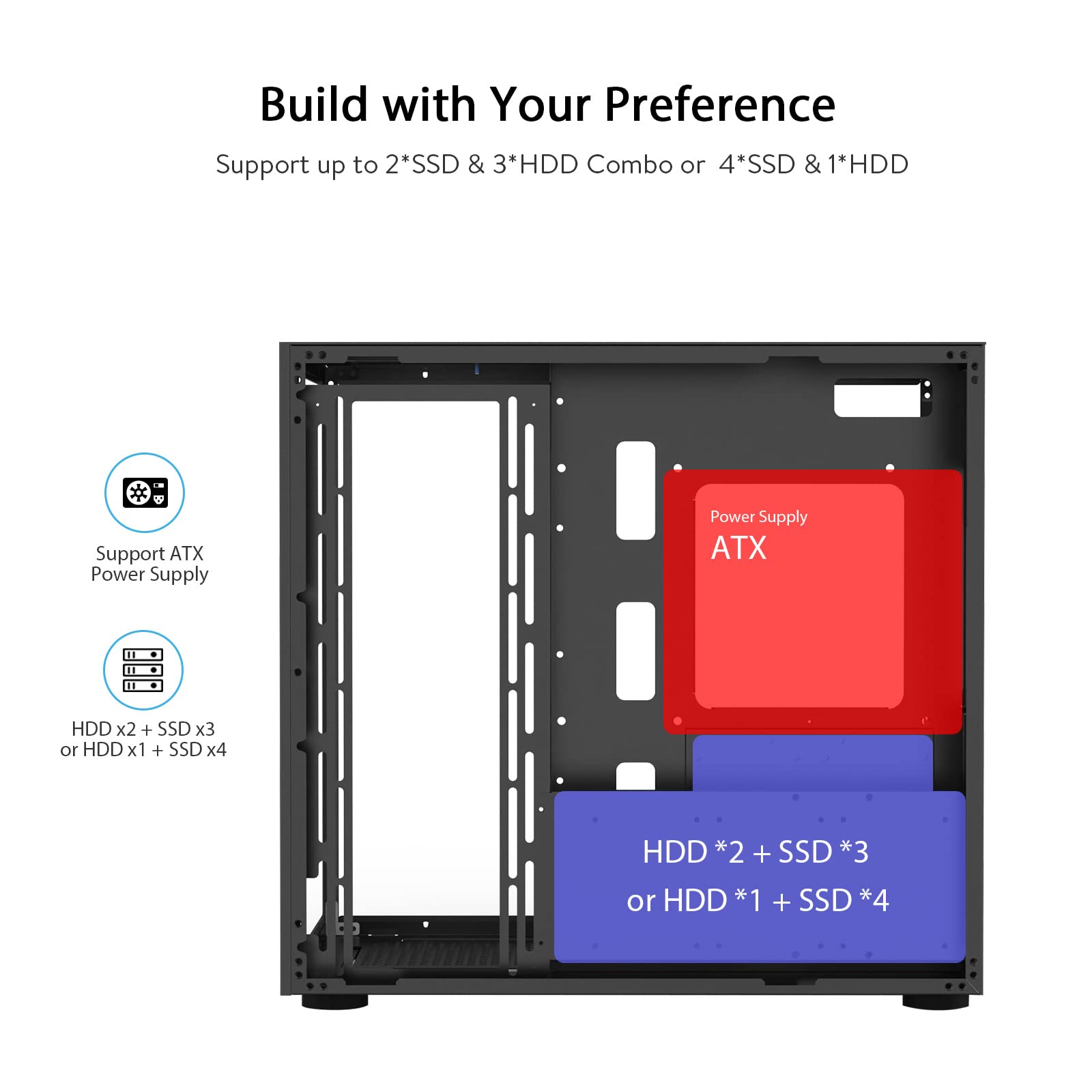 SZD S580 ATX Mid-Tower PC Case, Desktop Gaming Computer Chasssis, Front I/O USB Type-C Port, Dual Tempered Glass Panels, High-Airflow Perforated Top Panel, Fan not Included(Black)