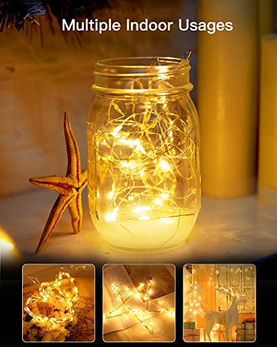 Solar String Lights Outdoor, 2 Packs Each 33Ft 100LED Solar Fairy Lights with 8 Modes, Waterproof Firefly Twinkle Lights for Christmas Patio Yard Trees Wedding Party (Warm White)