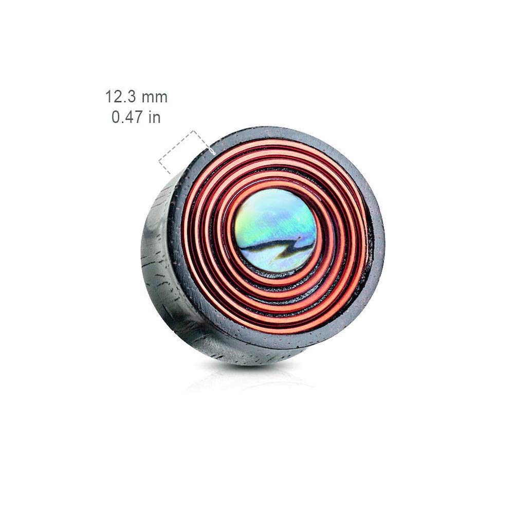 Mother of Pearl Center Inlay with Copper Wire Coil Organic Sono Wood Double Flared Saddle Plugs (1/2" (12mm))