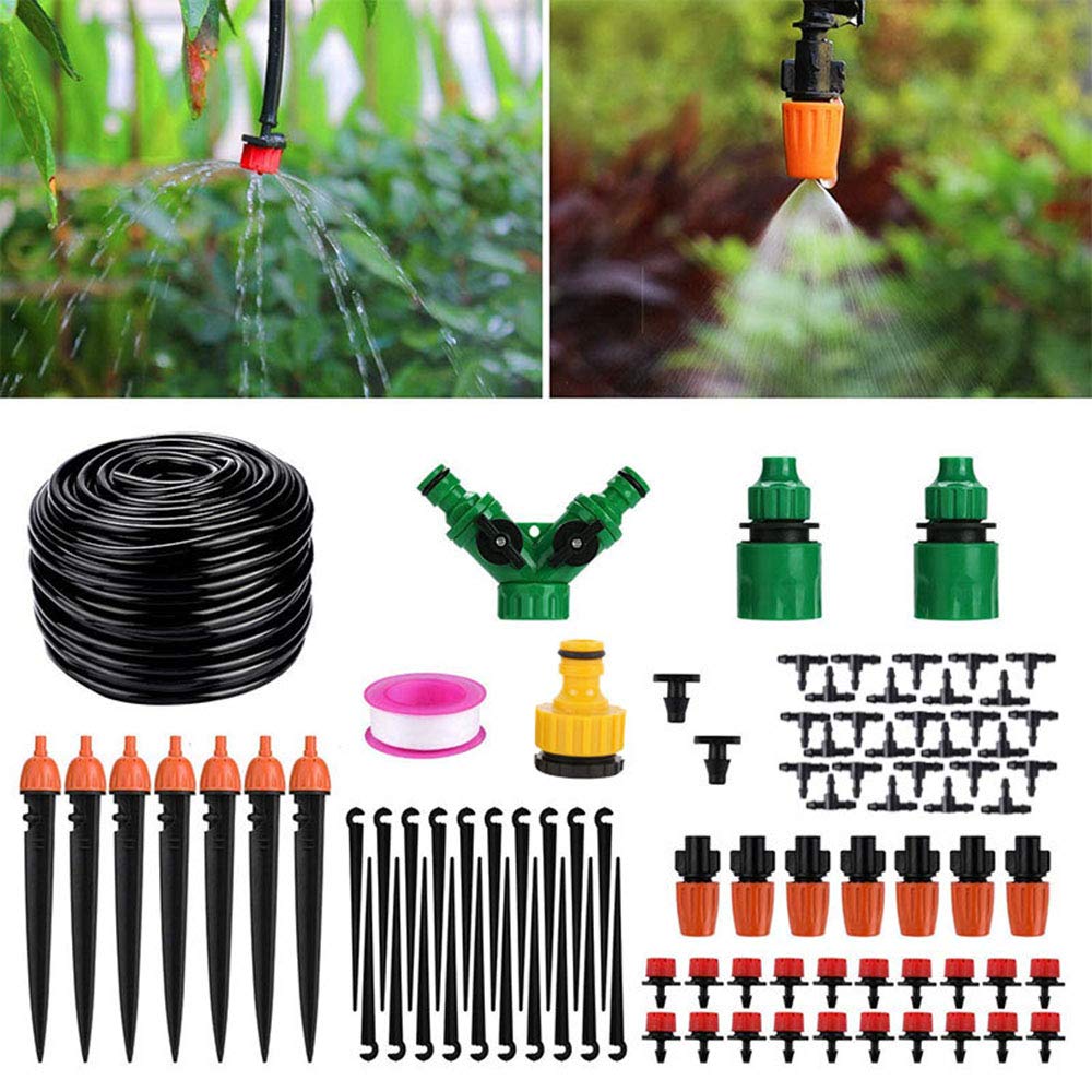 M Joy Decor Drip Irrigation Kit, Automatic Garden Watering System with Adjustable Dripper,Blank Distribution Tubing Hose Atomizing Nozzles Drippers Watering Drip Kit (40m/130ft)