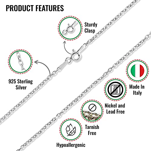 Rivline 925 Sterling Silver Necklace for Women, Diamond Cut Cable Link Chain, Thin and Elegant Italian Made Jewelry, Secure Clasp (18 Inch)