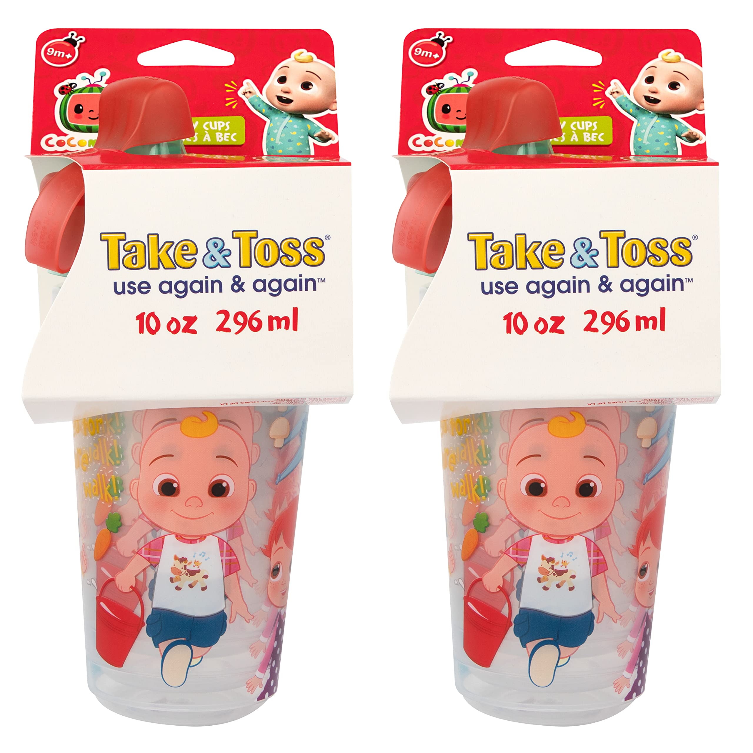 The First Years Cocomelon Take & Toss Toddler Sippy Cups - Spill Proof Toddler Sippy Cups with Snap On Lids and Travel Caps - Cocomelon Feeding and Party Supplies - 10 Oz - 8 Count