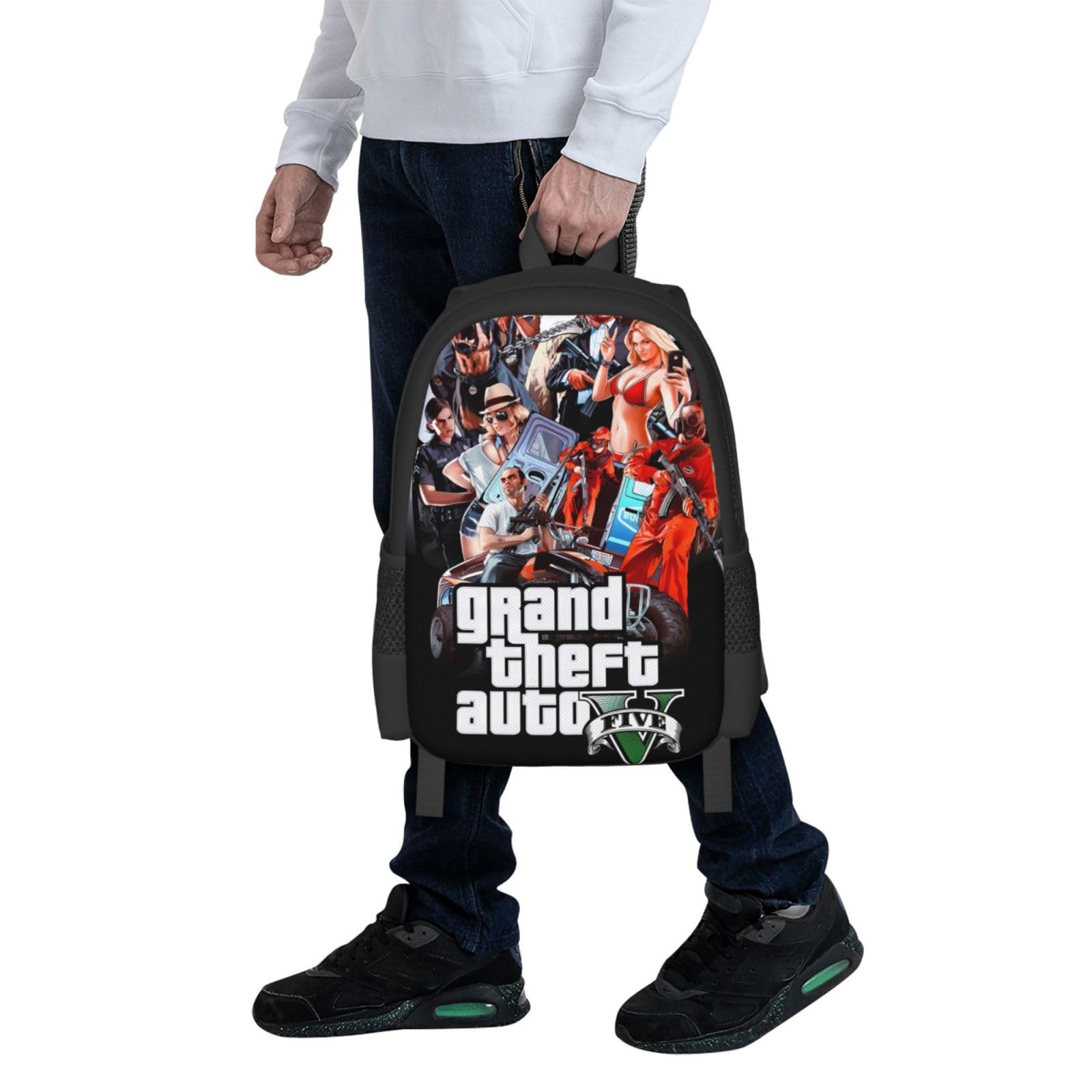 MAPH Lightweight Anime Laptop Backpack Large Capacity Backpacks 3D Printing Travel Daypack Grand Game Theft Adventure Auto V Shoulder Backpacks 17inch
