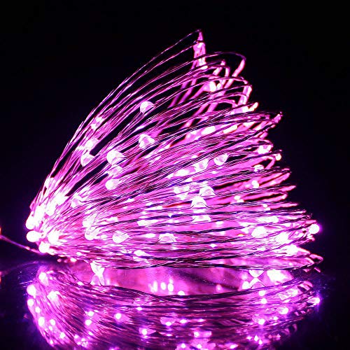 Kubert 12 Pack Led Fairy Lights Battery Operated String Lights Waterproof Silver Wire, 7 Ft 20 Led Firefly Starry Moon Lights for DIY Wedding Party Bedroom Patio Christmas(Pink)