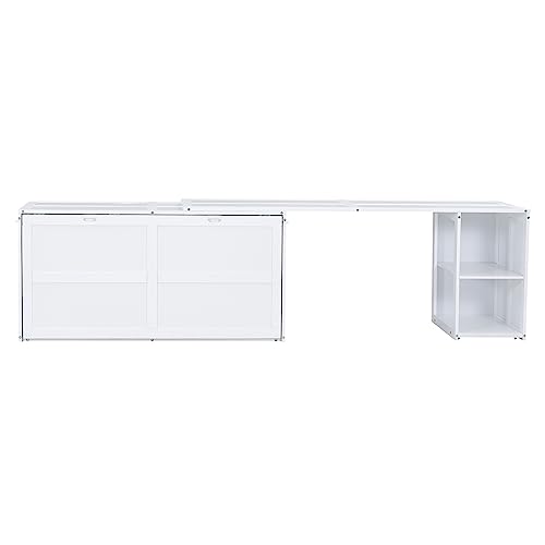 Lifeand Queen Size Murphy Bed with Rotable Desk, White