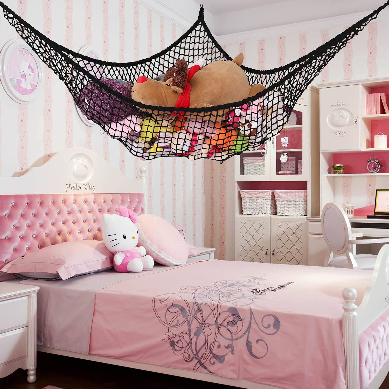 Stuffed Animal Net or Hammock, LXUNYI Toy Net Hammock for Stuffed Animals Large Stuffed Animals Hammock Plush Toys Wall Corner Hanging Storage Net Organizer (White with Tassels)