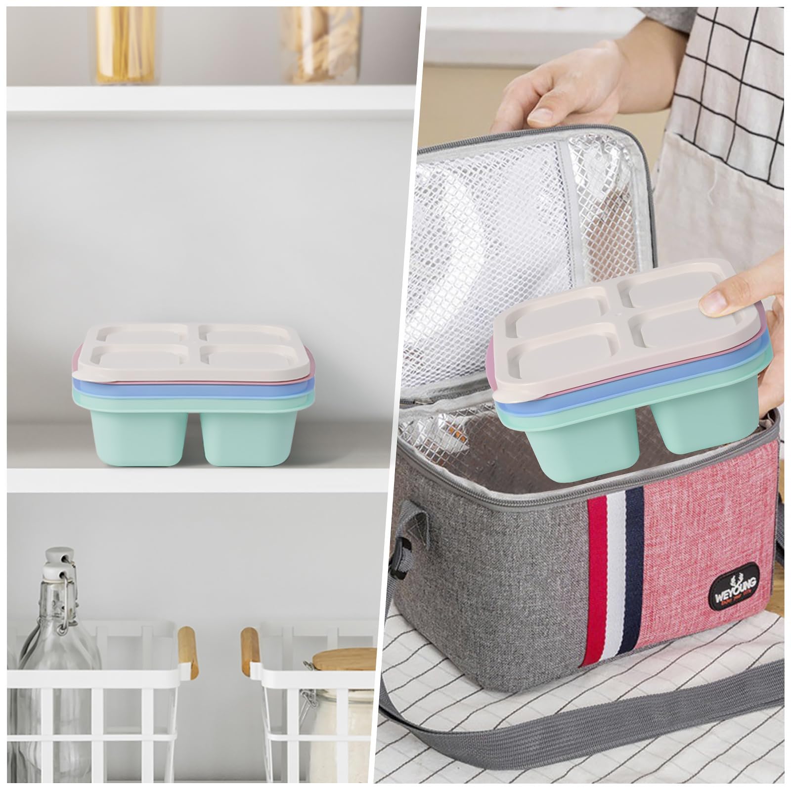 Mosville Snack Containers, Reusable 4 Divided Compartments Bento Snack Box Meal Prep Containers with Snacks, Fruits, Nuts, Cookies, Candies [3 Pack]