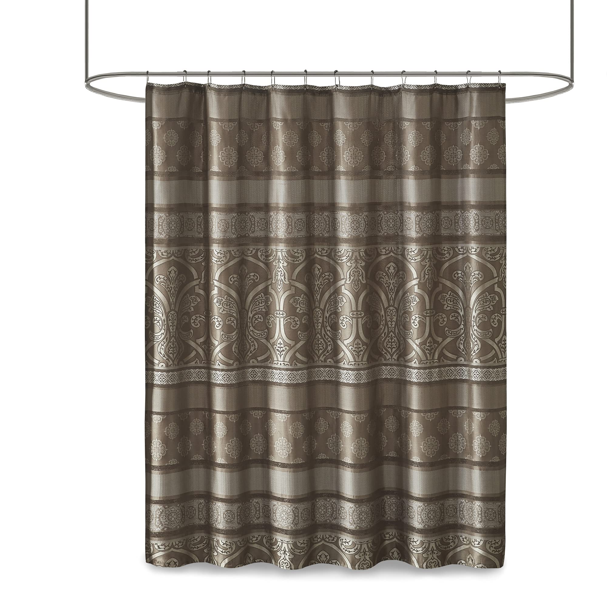 Madison Park Essentials Zara Multi Print Jacquard Shower Curtains Machine Washable, Traditional Home Bathroom Décor Bathtub Privacy Screen, 72" x 72", Brown (MPE70-883)