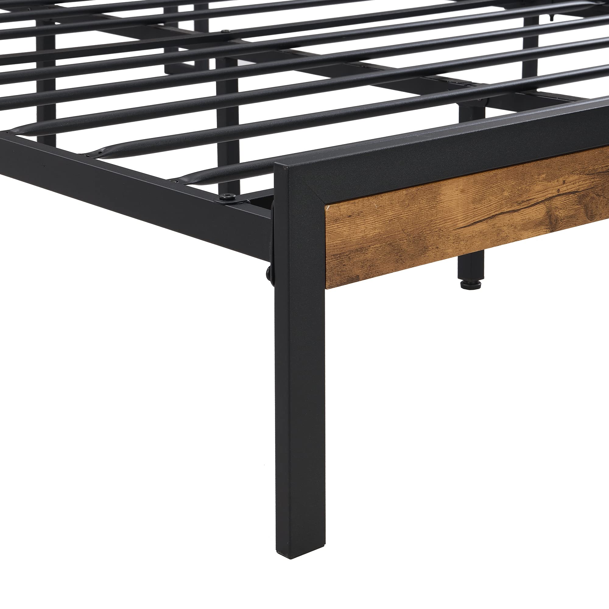 King Bed Frame with Charging Station, Metal Platform Bed Frame King Size with 2-Tier Storage Headboard, Outlets and USB Ports, Heavy Duty Mattress Foundation, No Box Spring Needed