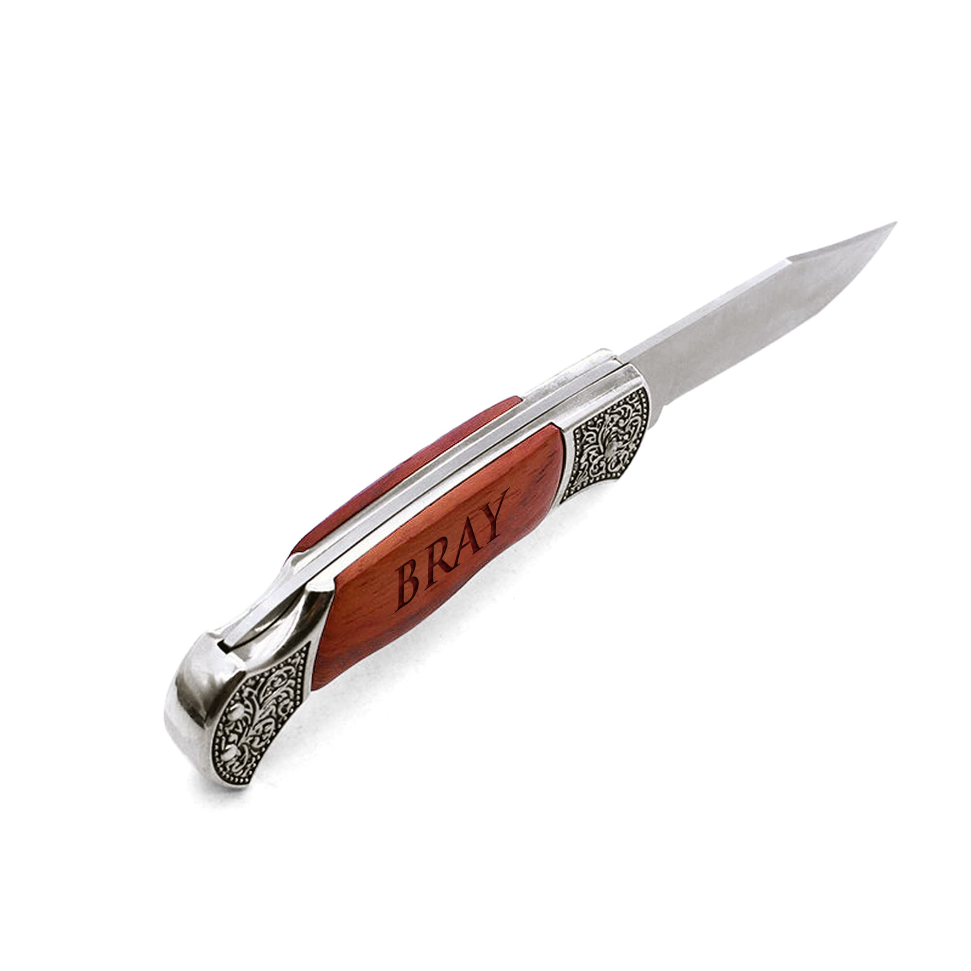 Krezy Case Personalized Engraved Pocket Knife, Engraved Folding Pocket Knife with Wooden Box, 7.25in Engraved Pocket Knife, Hunting Knife For Men