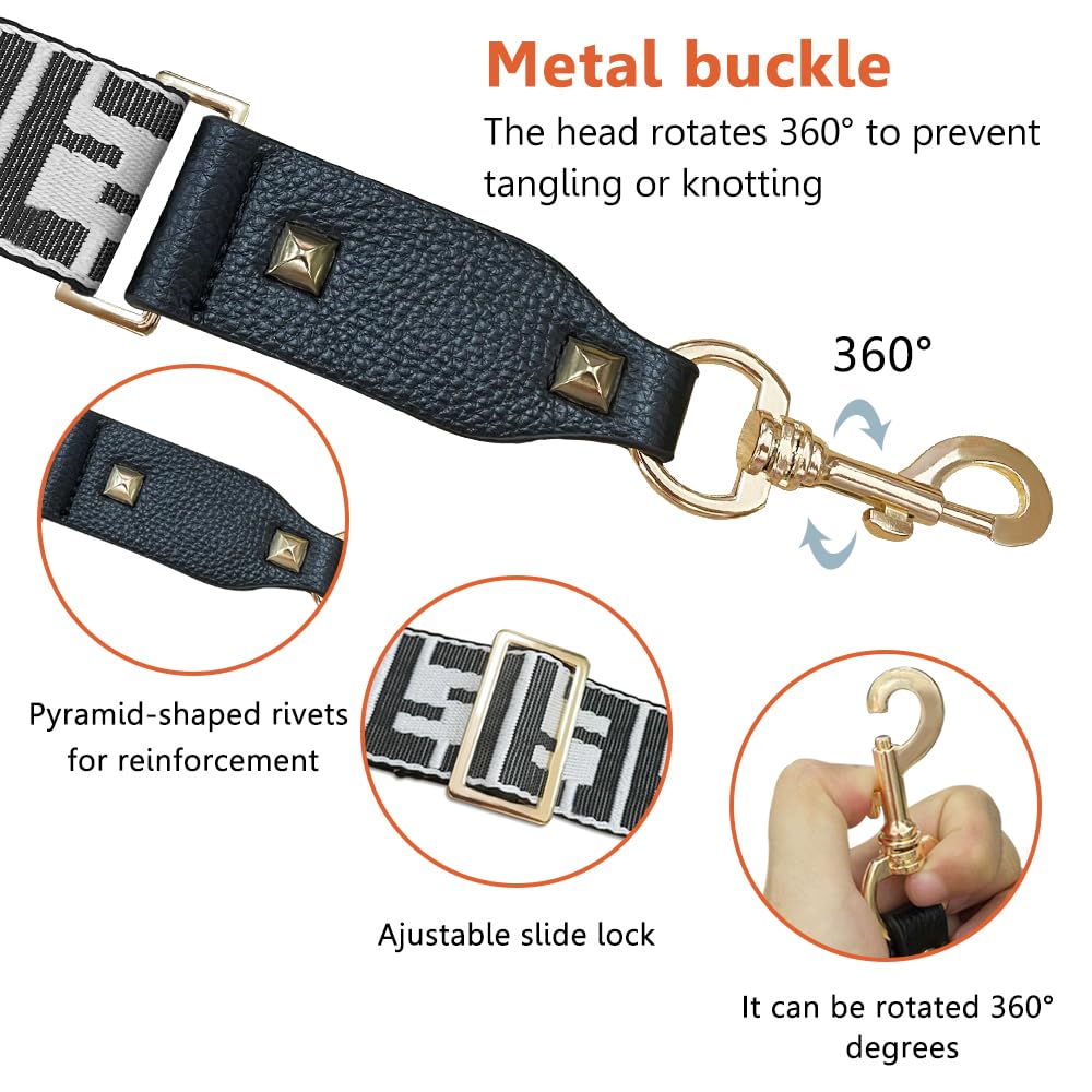 Lifenanny Purse Strap Wide Shoulder Adjustable Replacement Belt Crossbody Guitar Straps Vintage Pattern for Handbag, Bags, Bags (Black & White F)
