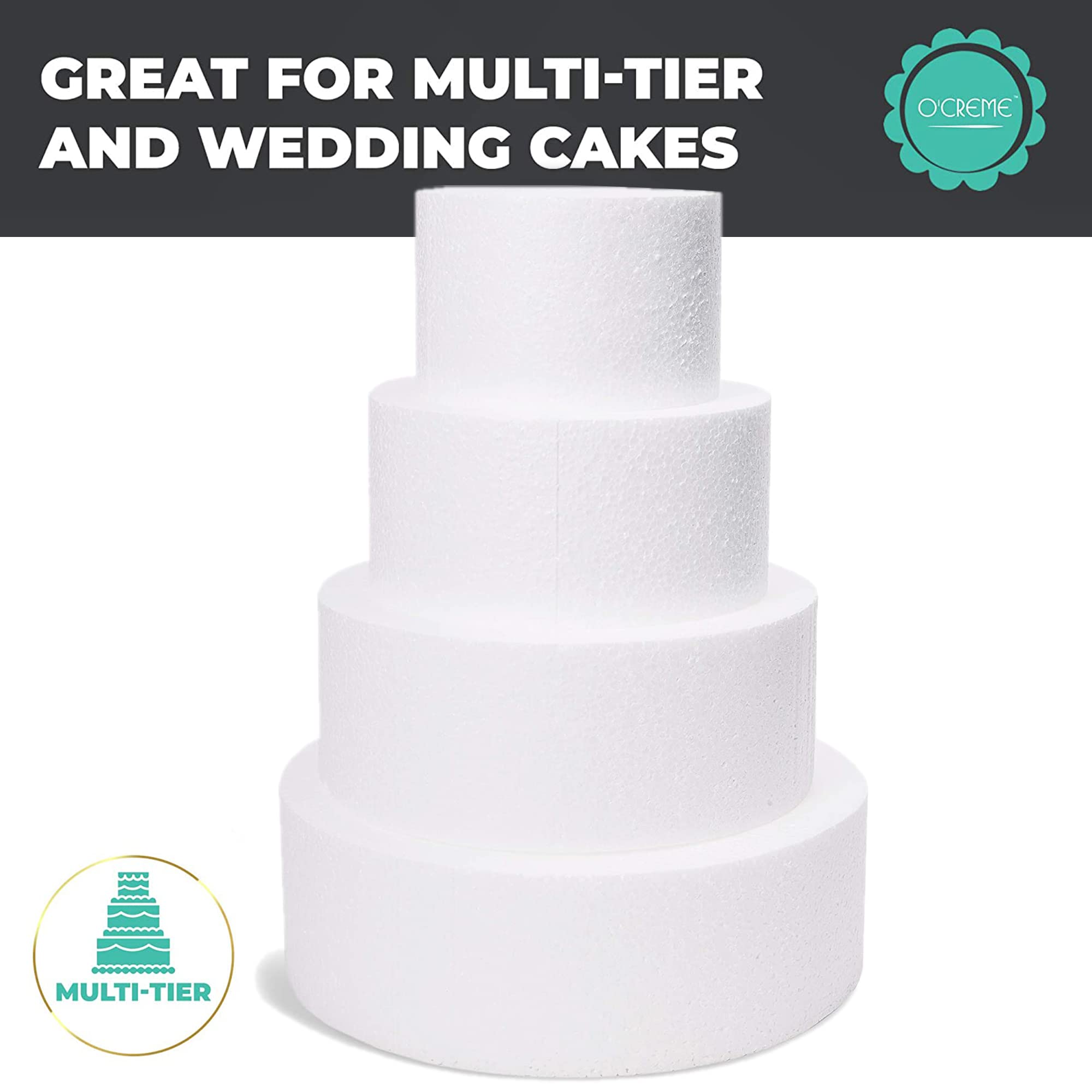 O'Creme Polystyrene Dummy Cake Decorating Display for Baked Goods Bakery Supplies Square Shape (4βH x 9β)