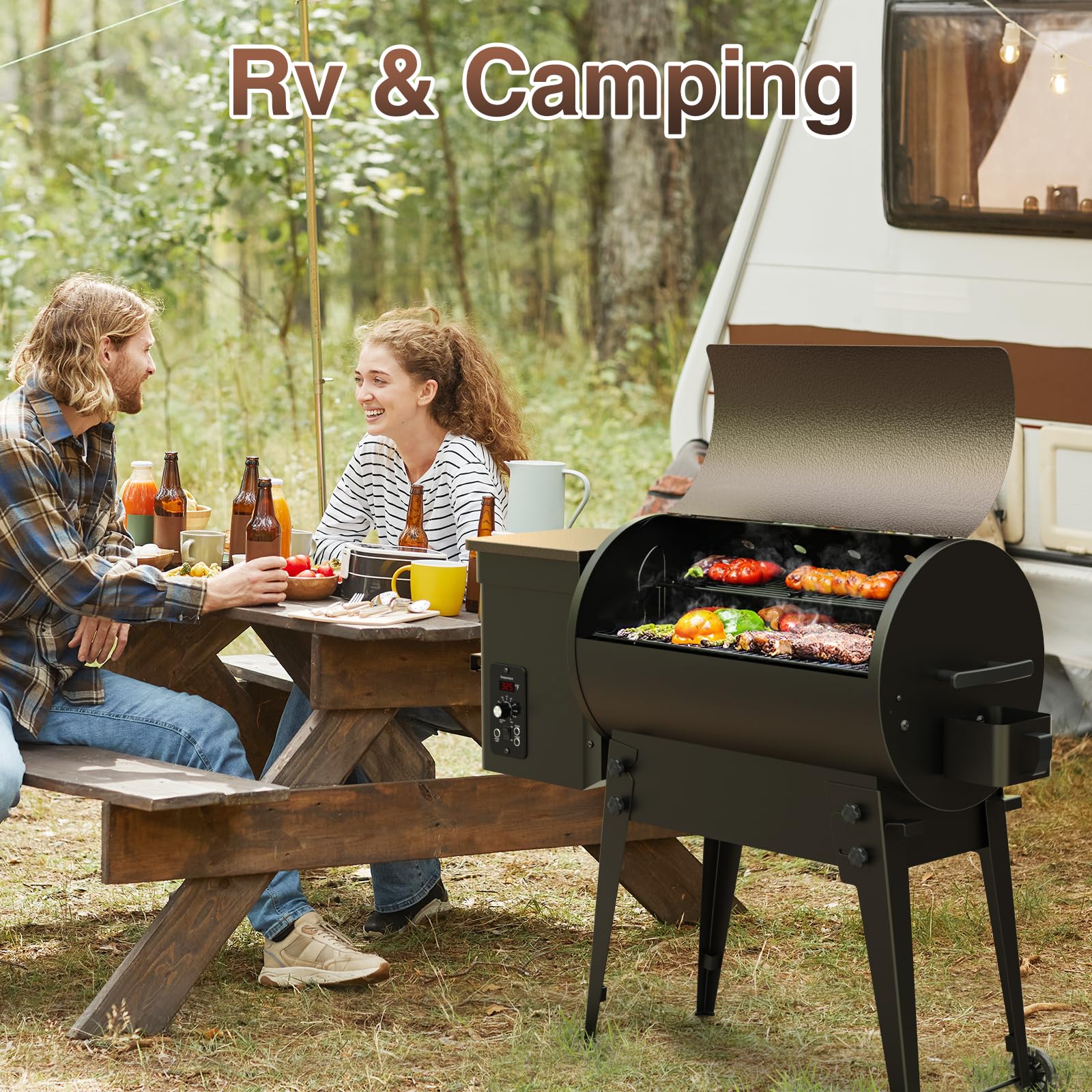 KingChii Upgraded Wood Pellet Grill with Temperature Control and Foldable Legs - 456 sq in, Bronze