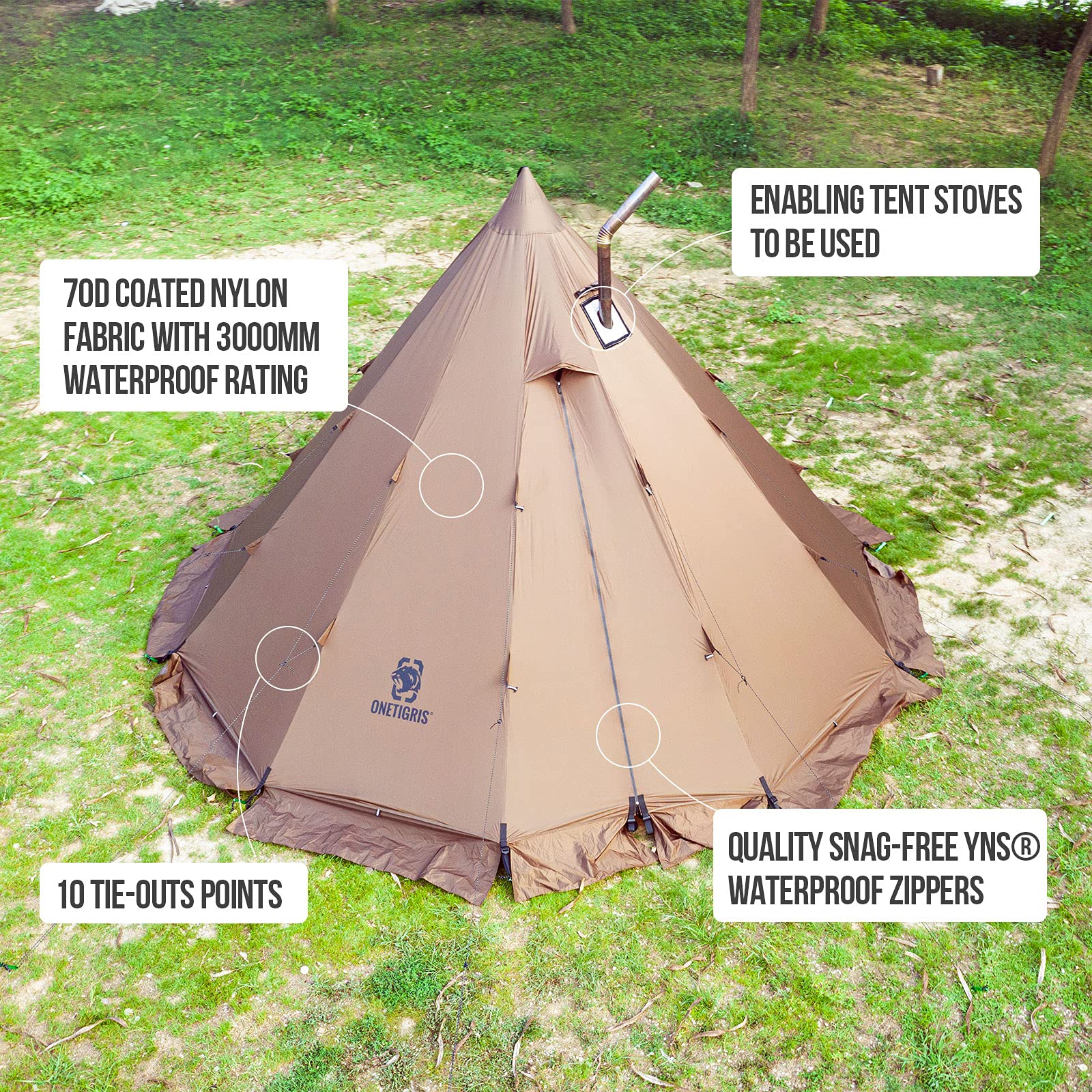 OneTigris Rock Fortress Hot Tent, Half Dome Mesh Inner Tent, and Tiger Roar Wood Stove Combo