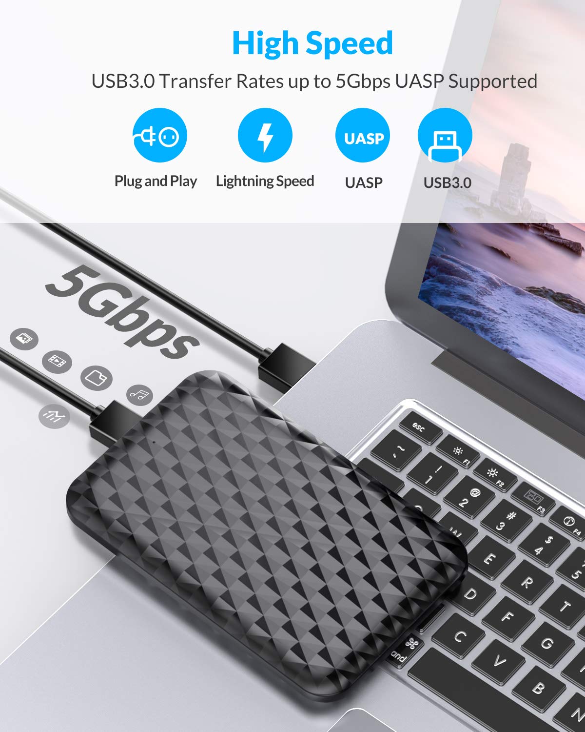 ORICO 2.5 inch Hard Drive Enclosure SATA USB3.0 for 7-9.5mm SSD/HDD Up to 4TB Support UASP with 2.5 Hard Drive Carring Case