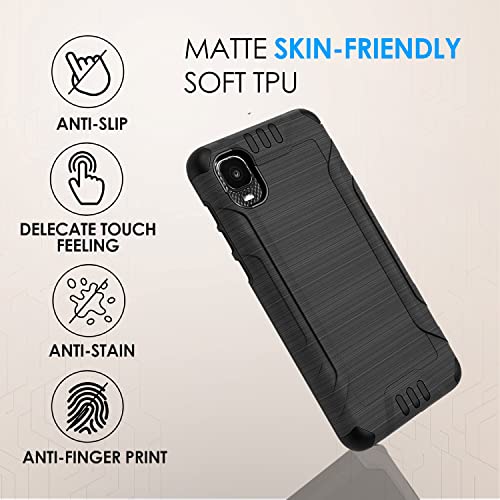 TJS Compatible with Alcatel TCL A3 A509DL Case/TCL A30 Case, with Tempered Glass Screen Protector, Magnetic Support Hybrid Shockproof Metallic Brush Finish Protector Phone Case Cover (Black)