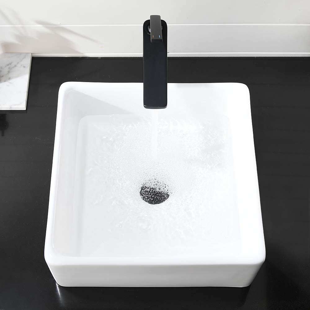 SOMRXO Bathroom Vessel Sink Square Vessel Sink For Bathroom 15"X15" Above Counter Bathroom Sink White Porcelain Ceramic Bathroom Vessel Sink Vanity Sink Art Basin
