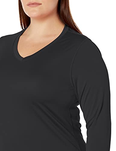 Just My Size Women's Plus Size Active Long Sleeve Cool Dri V-Neck Tee, Black, 5X
