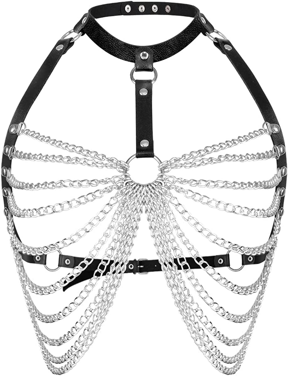 Punk Leather Body Chains Harness for women Goth Accessories Black Chest Harness Adjustable Party Body Accessories