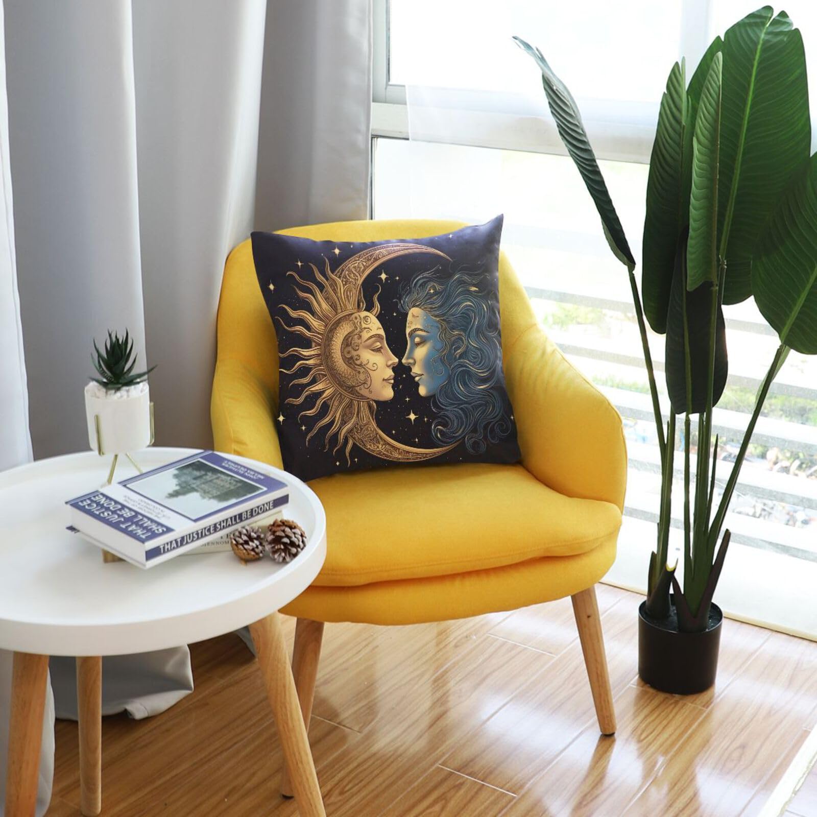 Kigai Sun and Moon Throw Pillow Covers 16 x 16 Inch, Square Decorative Cushion Case for Couch Sofa Car Bedroom Farmhouse Decor