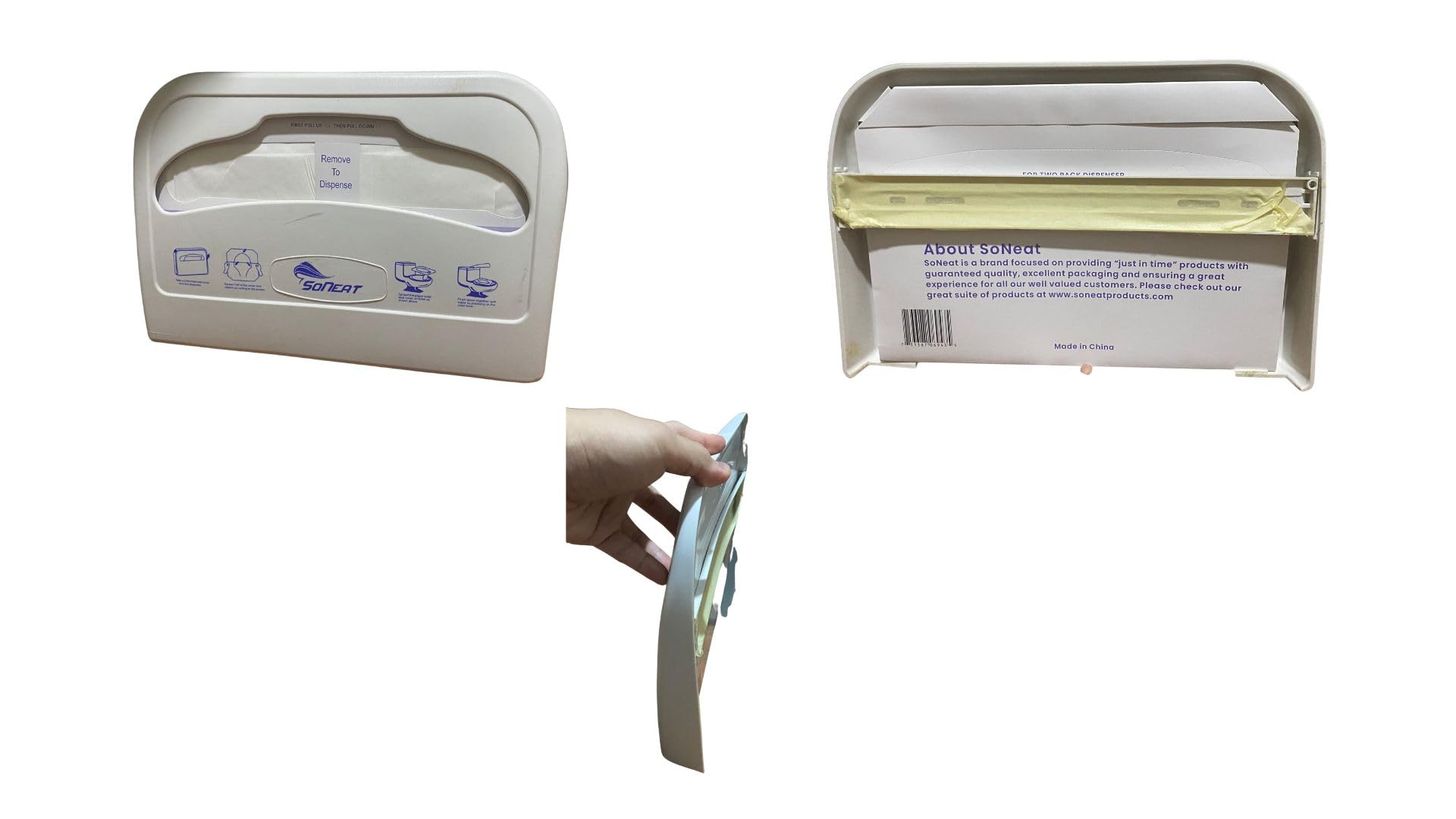 SoNeat Half-Fold Toilet Seat Cover and ABS Plastic Dispenser Set - 400 CT XL Flushable Disposable Toilet Seat Cover Pack for Commercial, and Travel Accessories, 2 Pack, Regular