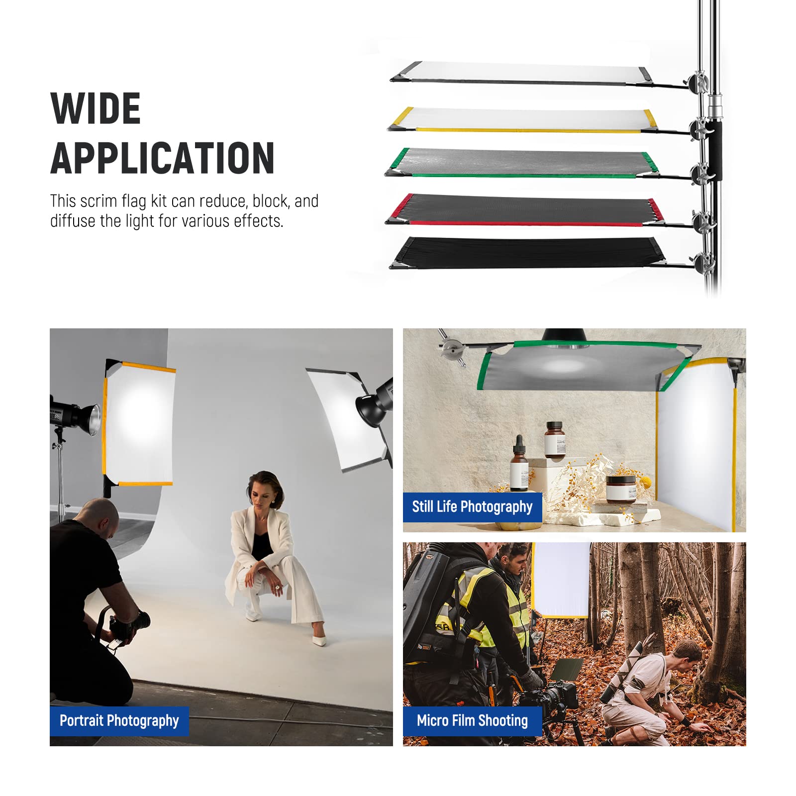 NEEWER Foldable Scrim Flag Kit, 24x36in/60x90cm 5 in 1 Photography Flag Panel Lighting Reflector Diffuser Light Modifier Shaper for Soft, Diffused & Light Effects, Carry Bag Included, SF6090F