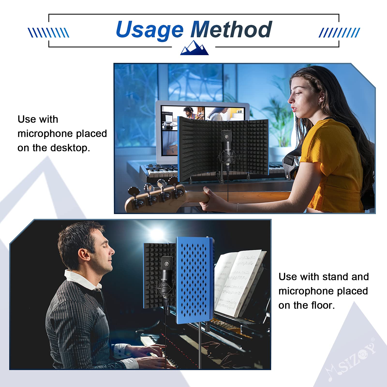 MSIZOY 5-panel Black Foldable Studio Recording Microphone Isolation Shield,High Density Mic Sound Absorbing Foam Shield for Vocal/Acoustic Recording Podcasts Singing and Broadcasting Gaming YouTube