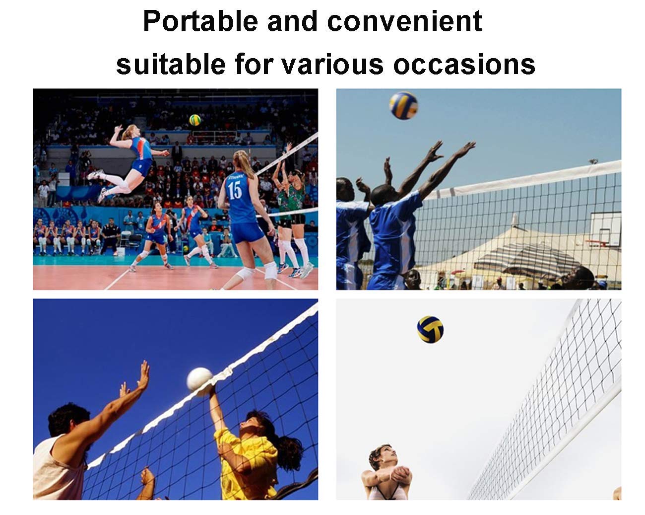 Large Portable Adjustable Volleyball Net Training Net Foldable Official Standard Size Indoor Outdoor Sports Equipment for Backyard Schoolyard Pool Beach Driveway