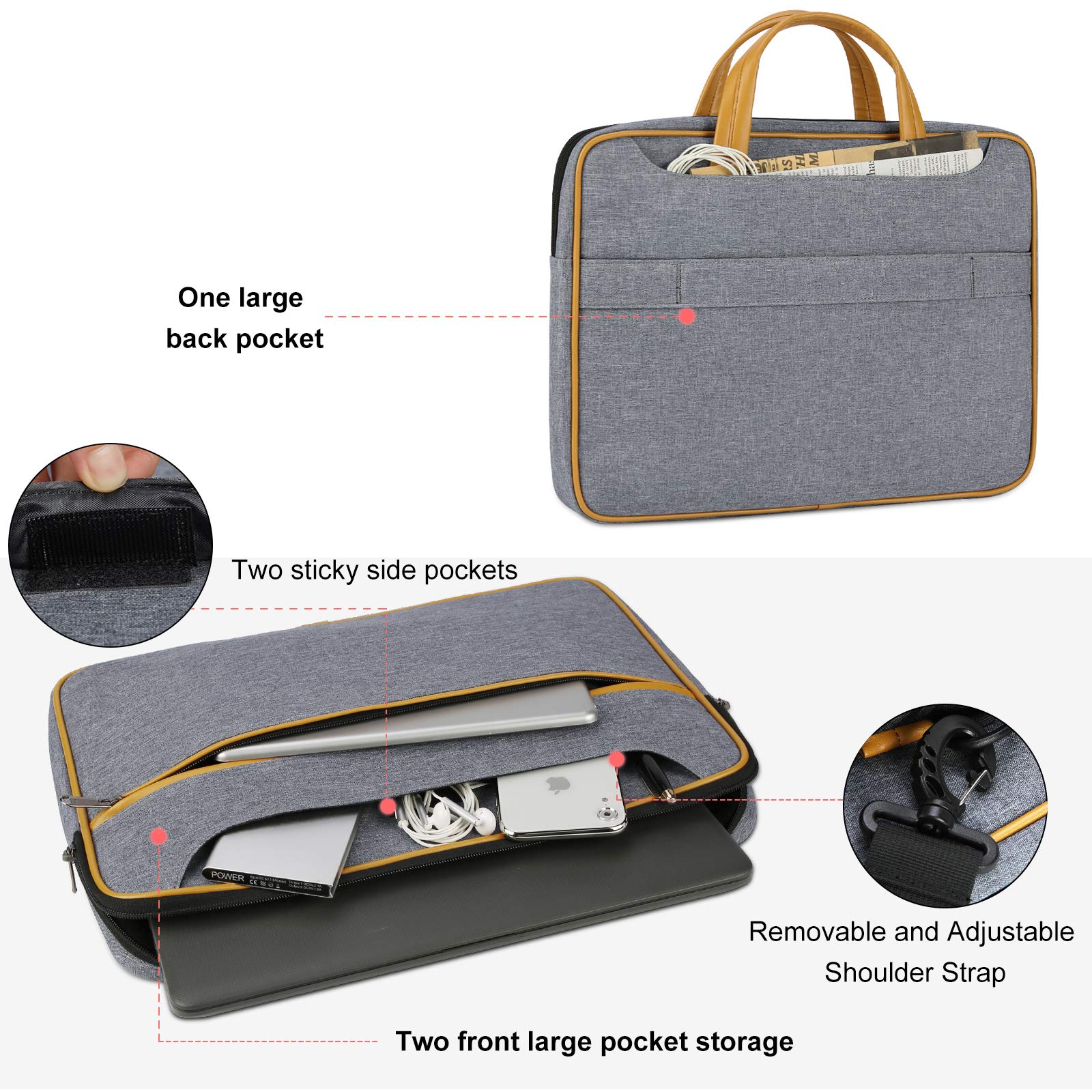 Laptop Case 13-14 inch Laptop Shoulder Bag Waterproof Computer Sleeve Carrying Business Bag for MacBook Air/Pro Notebook Portable Handle Laptop Messenger Bag Light Grey