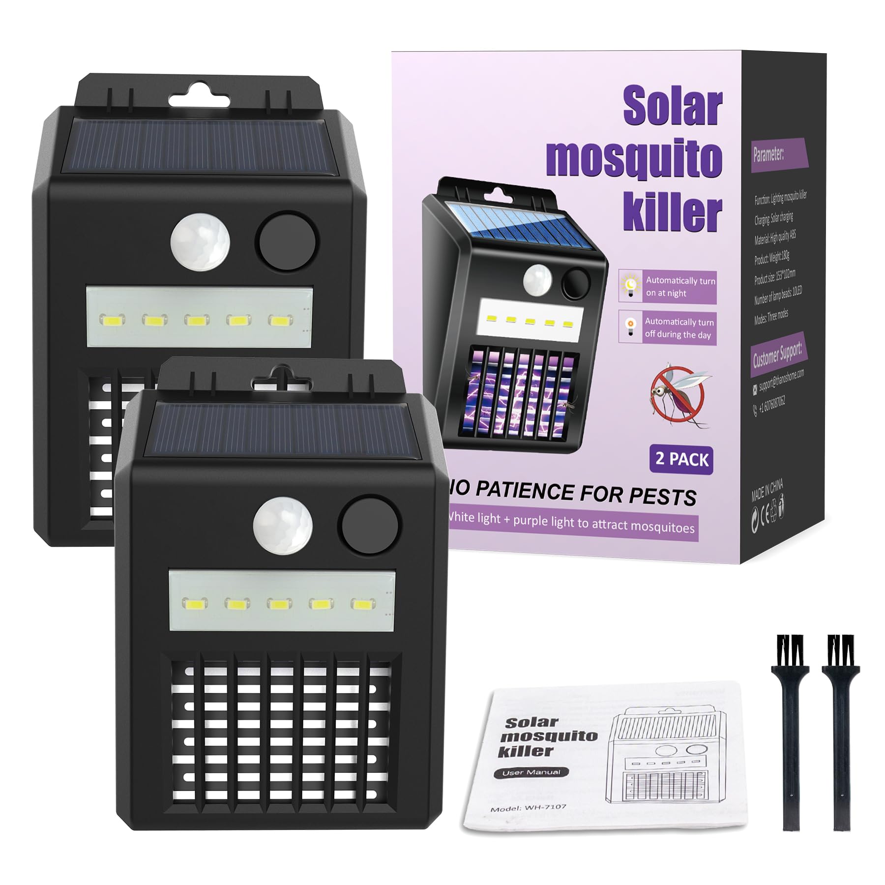 X-PEST Solar Bug Zapper, 3-in-1 Solar Mosquito Zapper Outdoor, Motion Sensor LED Lights for Illumination and Eliminate Gnats, Bugs, Moths, Mosquitoes, 2 Pack Mosquito Killer Trap for Outdoor Use