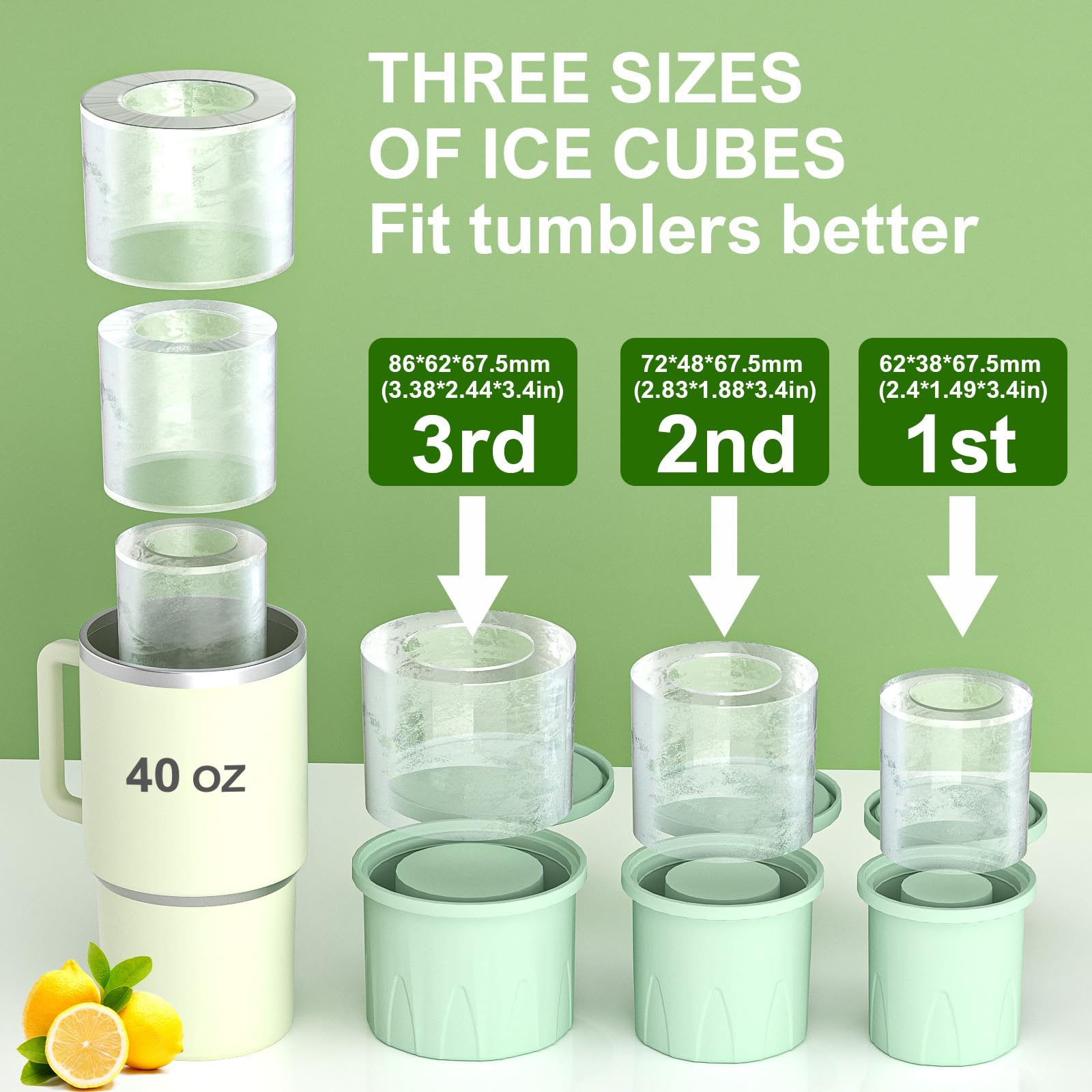 Silicone Stanley Ice Mold for Stanley Cup 20-40 Oz, Hyperzoo Hollow Cylinder Ice Cube Mold with Lid for Chilling Cocktails, Whiskey, Drinks, Coffee, Easy Fill and Release Ice Maker 3 pcs