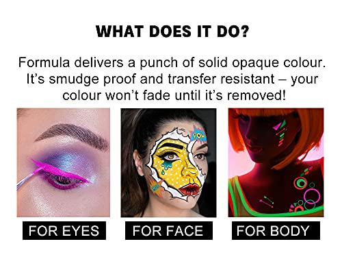 MEICOLY 2 Packs Water Activated Eye Liner Palette,Neon Face Paint Colored Retro Hydra Liner,Water Activated Eyeliner,Matte Graphic Eyeliner,UV Blacklight Glow Black White Face Body Paint,16 Colors