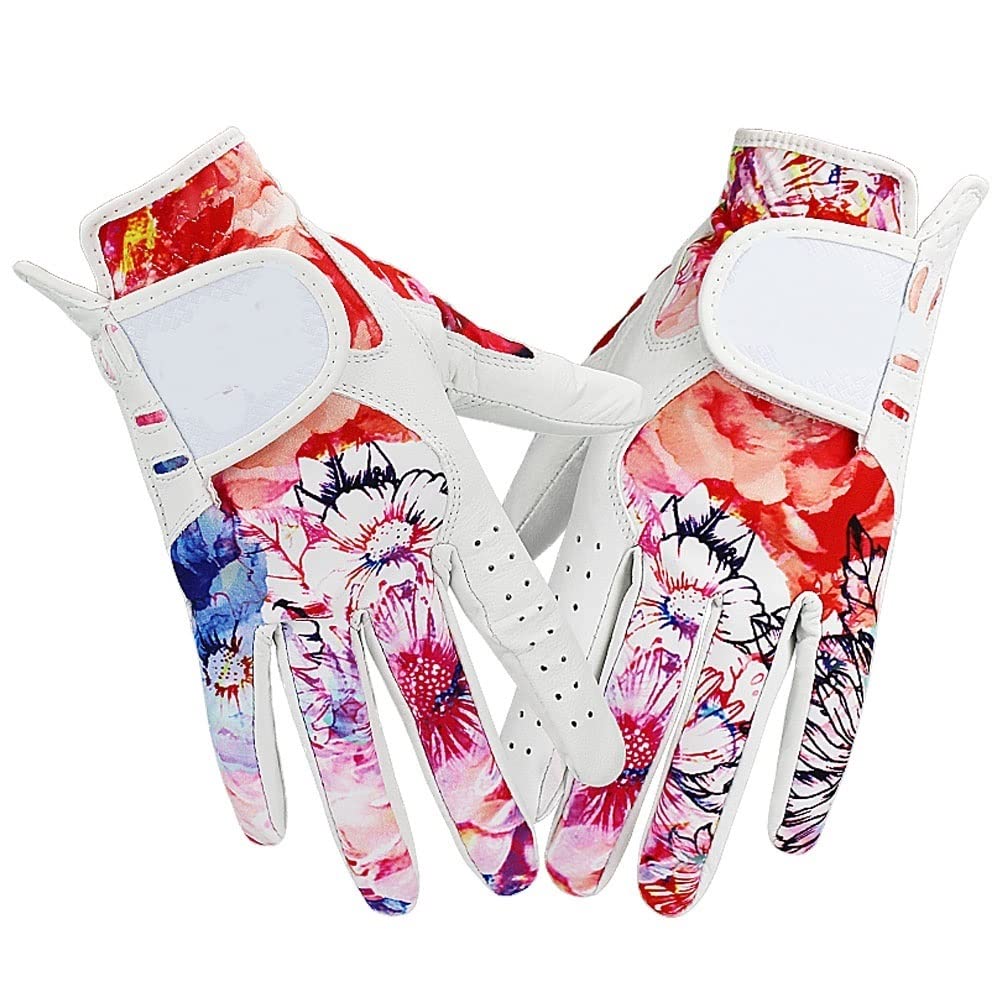 RNAGRET Golf Glove, Golf Gloves Pack 1 Pair Golf Gloves Women Left and Right Hand Leather Non-Slip Colorful Fabric Breathable Soft Sports Gloves (Size : 18 Small)