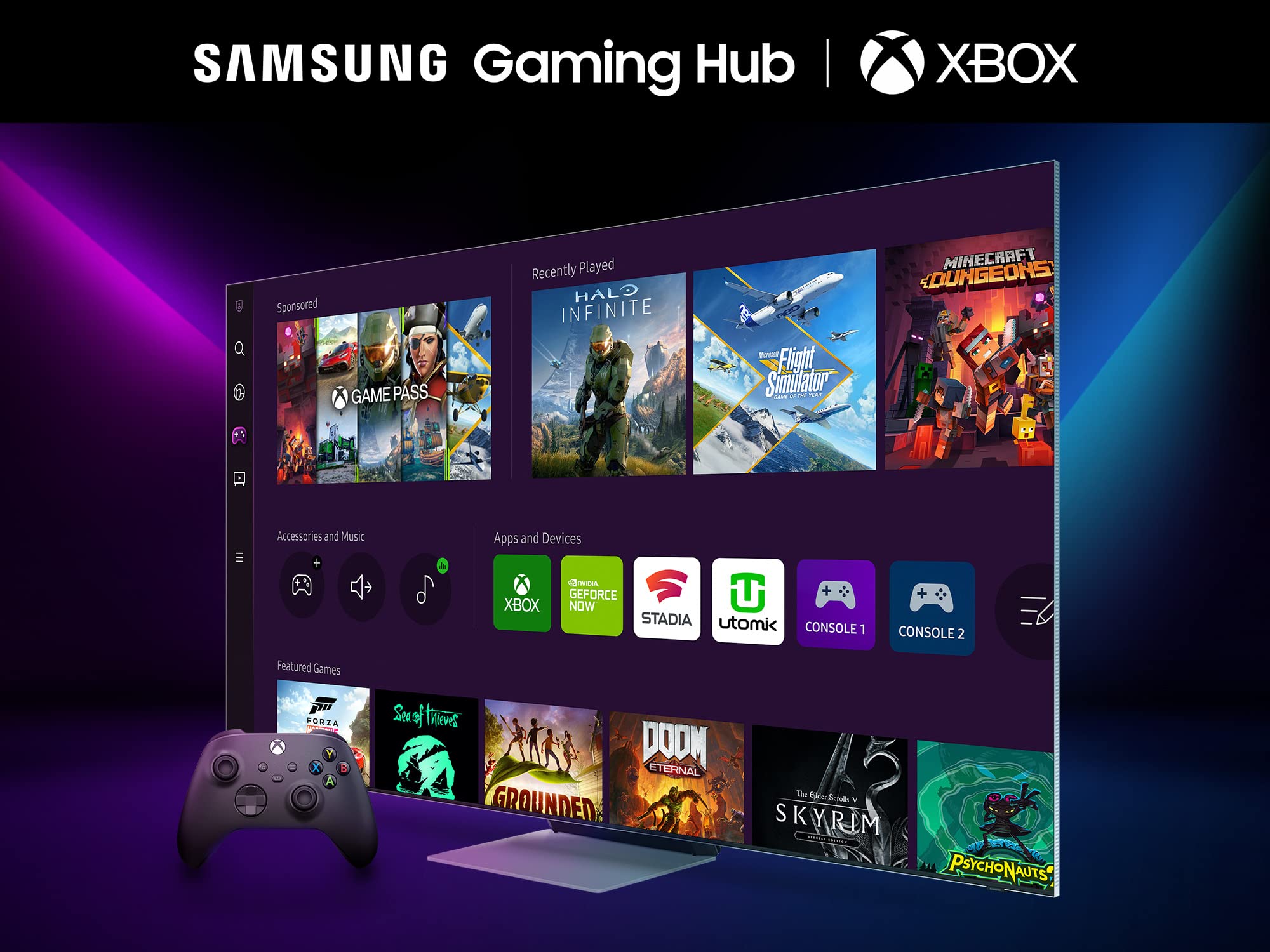 SAMSUNG QN55Q80BAFXZA 55" 4K Ultra HD Smart TV with a SteelSeries Stratus-Duo Controller with 2.4GHz and Bluetooth Options (2022)(USED)