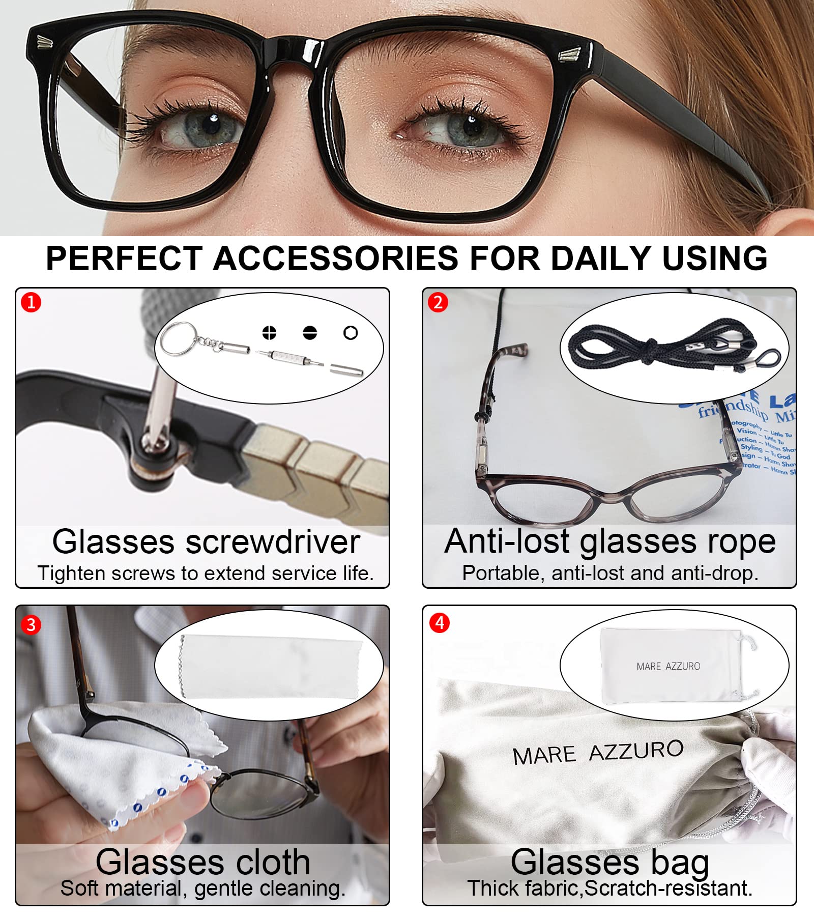 MARE AZZURO Blue Light Blocking Reading Glasses Women Computer Readers 0 1.0 1.25 1.5 1.75 2.0 2.25 2.5 2.75 3.0 3.5 4.0 5.0 6.0 (Black, 1.75)