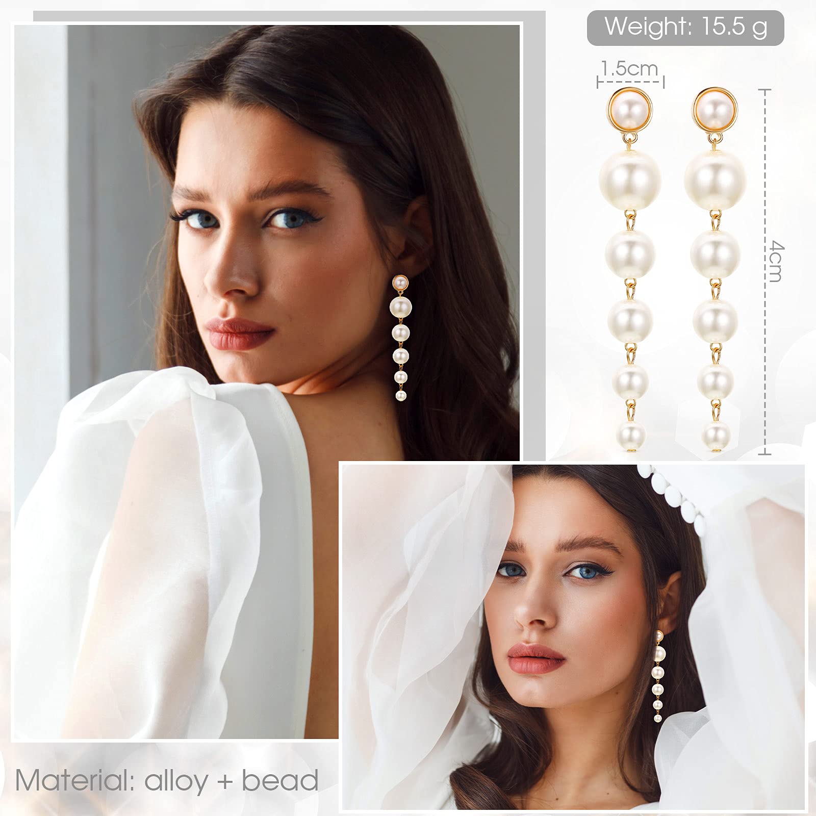 MTLEE 4 Pairs Boho Pearl Drop Earrings Big Simulated Pearl Long Tassel Drop Earrings Faux Pearl Dangle Earrings Double Sided Front Back Pearl Earrings Handmade Bohemian Statement Earrings