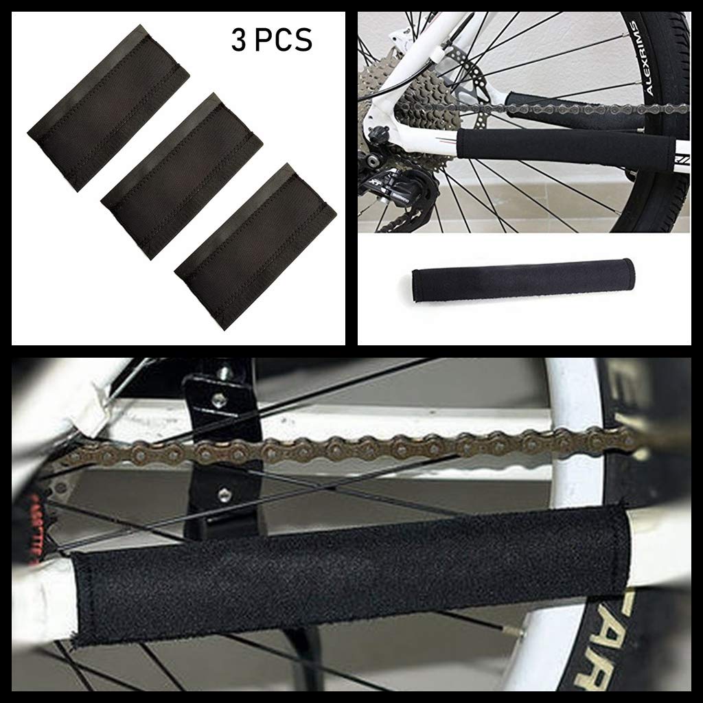 Mantain 3 Pcs Bike Chainstay Protector Bicycle Frame Chain Nylon Protective Guard Pad Black 8.25" x 4"