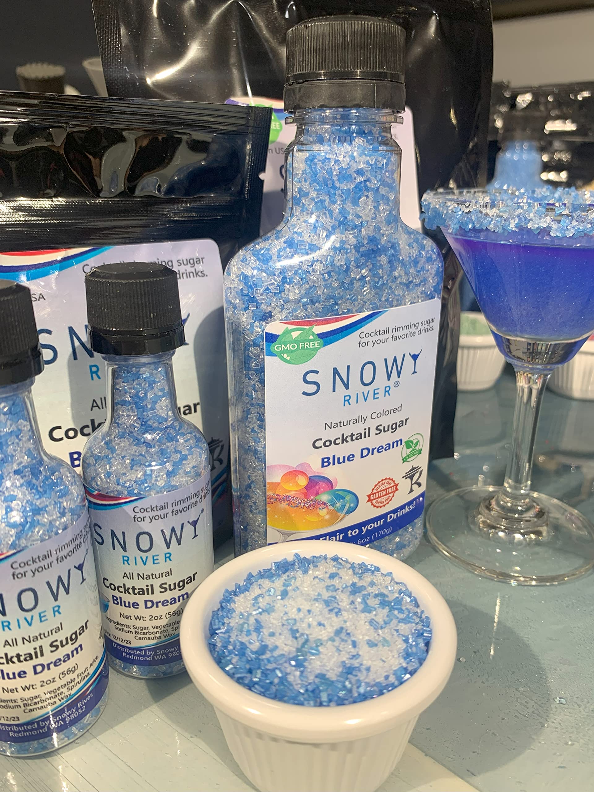Snowy River Cocktail Sugar Rimmer Mixed Blends - All Natural Cocktail Decorating Sugar, Cocktail Garnish (Blue Dream, 2oz Bottle)