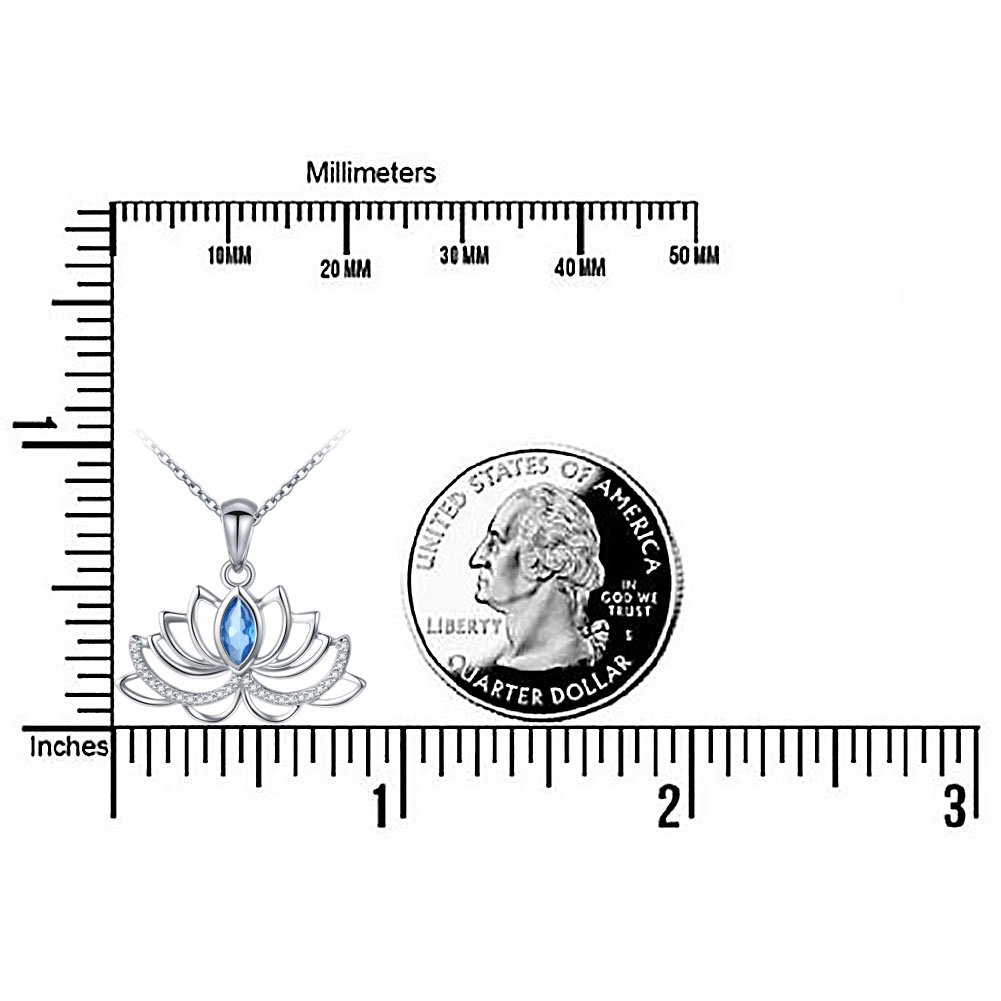 Ladytree 925 Sterling Silver Blue Lotus Necklace Cubic Zirconia Flower Pendant for Women,18"