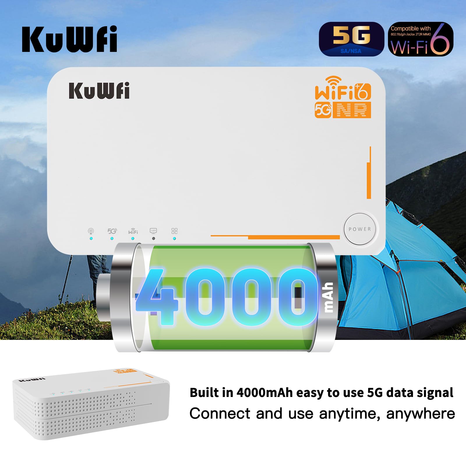 KuWFi 4G LTE USB WiFi Modem Mobile Internet Devices with SIM Card Slot High Speed Portable Travel Hotspot Mini Router for USA/CA/MX