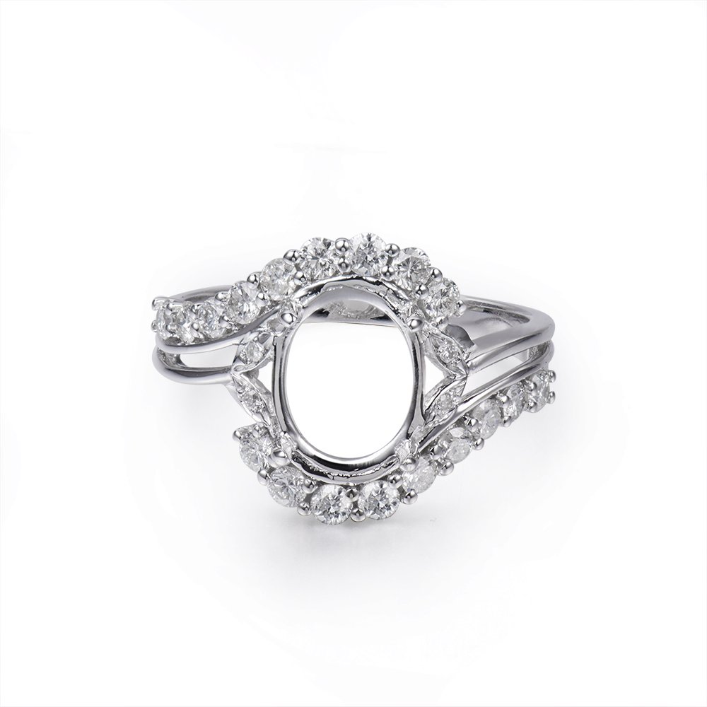 Lanmi Women's Oval 5X7mm 7.5X9.5mm 8X10mm 14K White Yellow Gold Diamond Semi Mount Engagement Wedding Ring Set