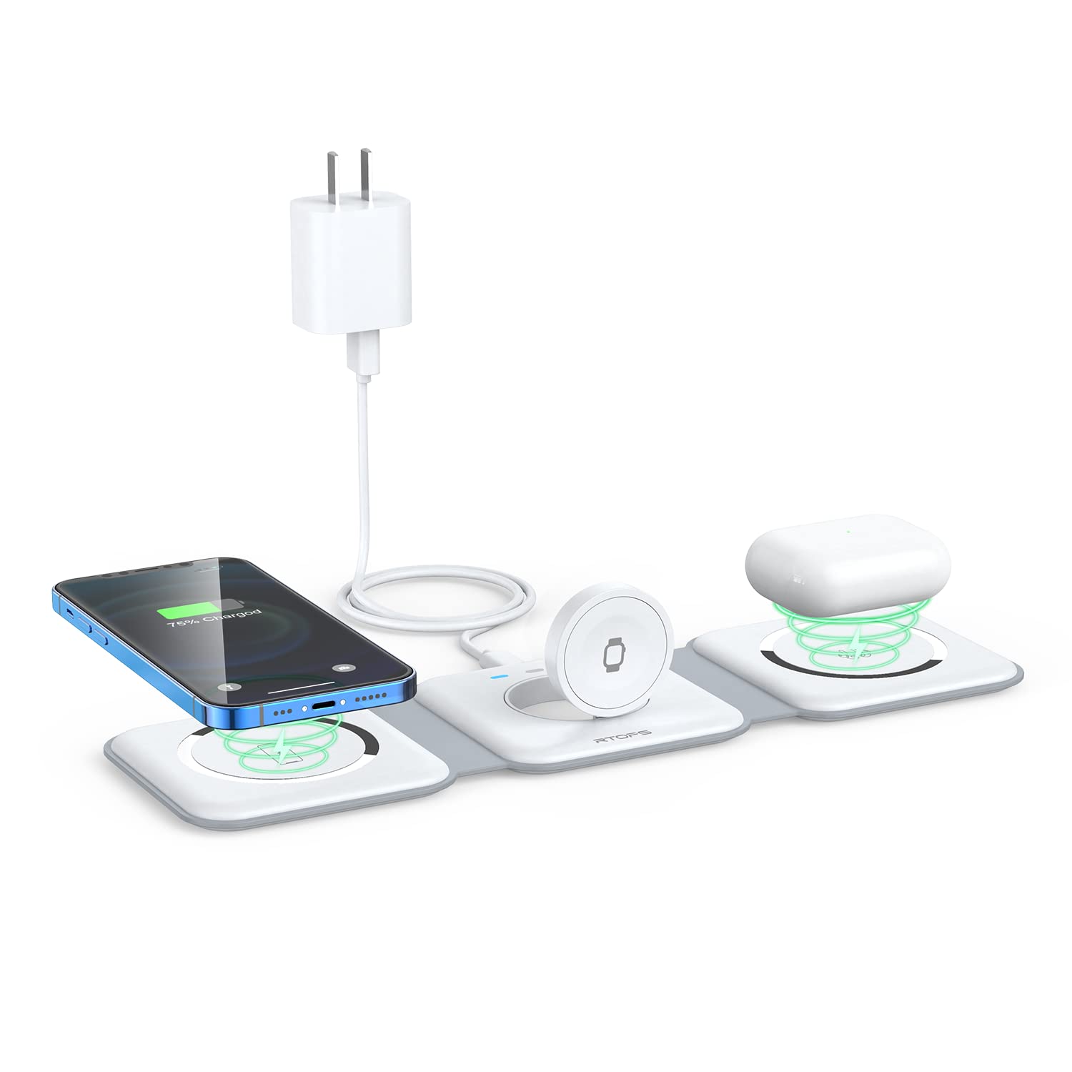 Wireless Charger,RTOPS Magnetic Travel Wireless Charging Station Multiple Devices,GaN 3 in 1 Charging Station,Compatible with iPhone 14/13/12/Pro/Max,iWatch,AirPods 3/2/Pro(Adapter Includes)
