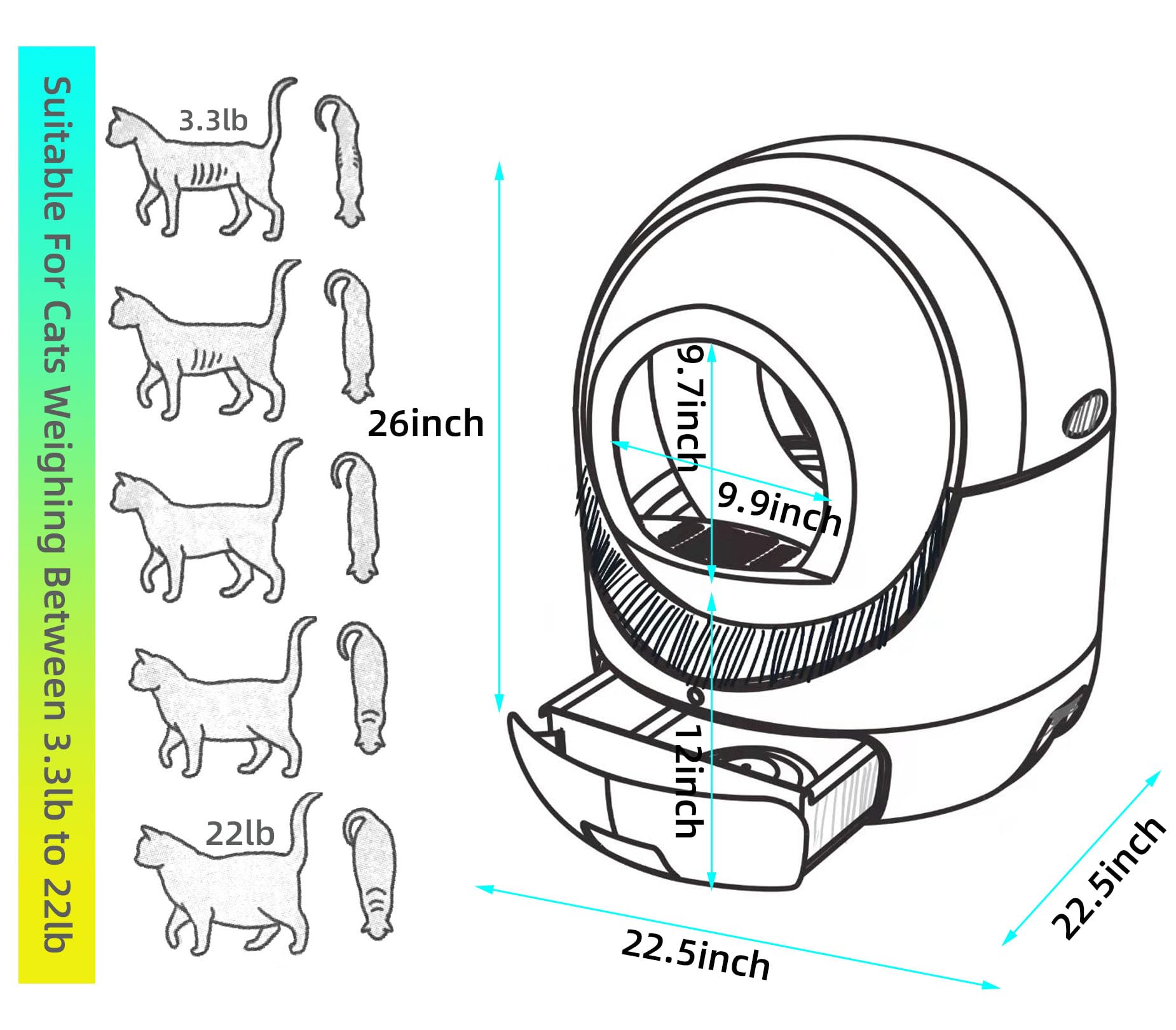 Large Self Cleaning Cat Litter Box, Pretty Automatic Cat Litter Box Robot with APP Control & Safe Alert & Smart Health Monitor for Kitty, Tidy Multiple Cats