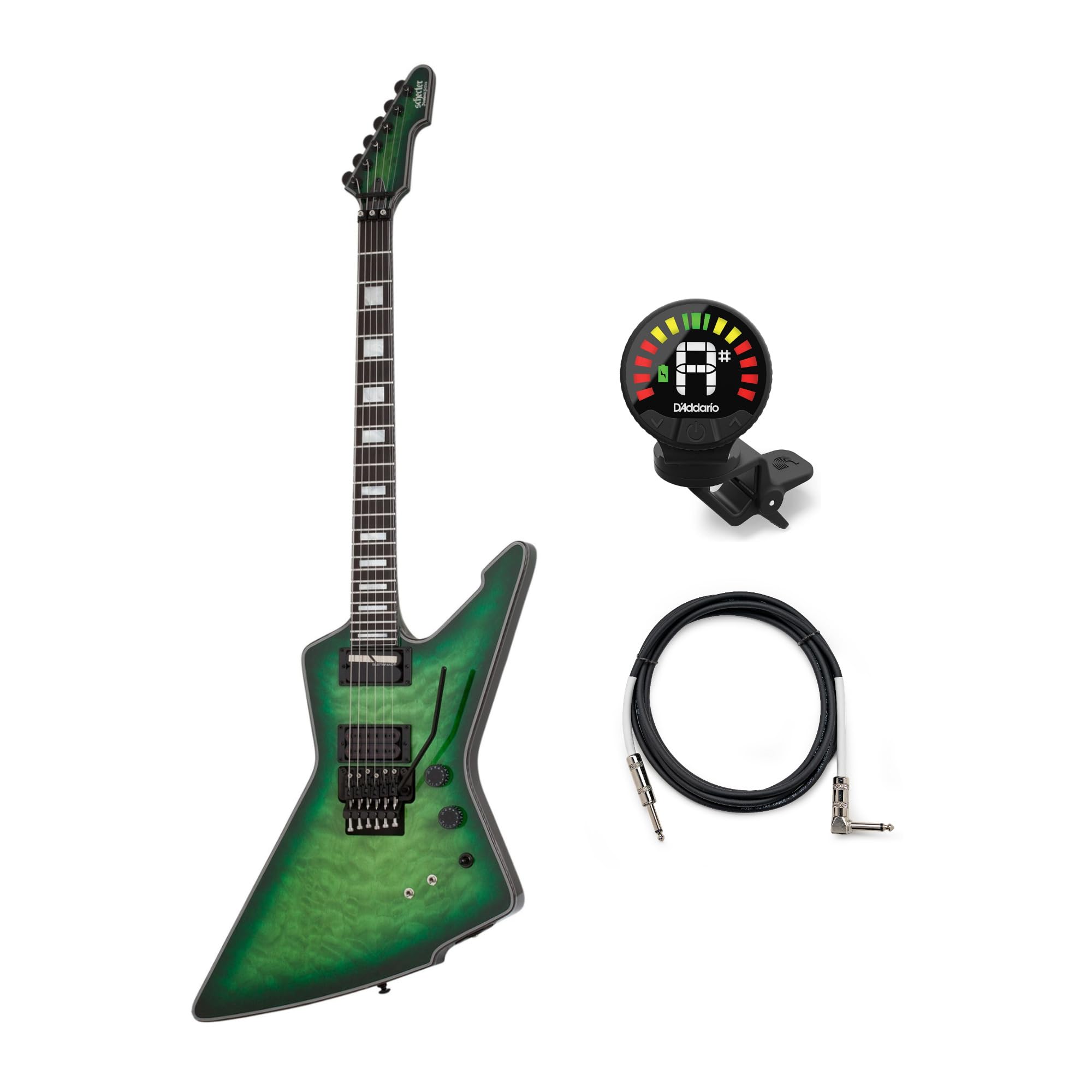 Schecter E-1 FR S Special Edition 6-String Electric Guitar (Right-Handed, Green Burst) Bundle with Clip-On Tuner and 10-Foot Guitar Cable (3 Items)