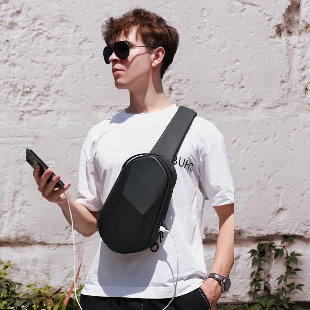 M.Baowant Hard Shell Crossbody Bag for Men With Usb Plug Fit 9.7inch Ipad Lightweight Casual Daypack For Hiking Walking Biking Travel Cycling