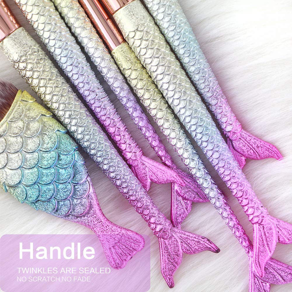 Mermaid Makeup Brushes, 11pcs Professional Blending Blush Concealer Synthetic Fiber Bristles Brush Special Cosmetic Brushes Kits for Women(purple)