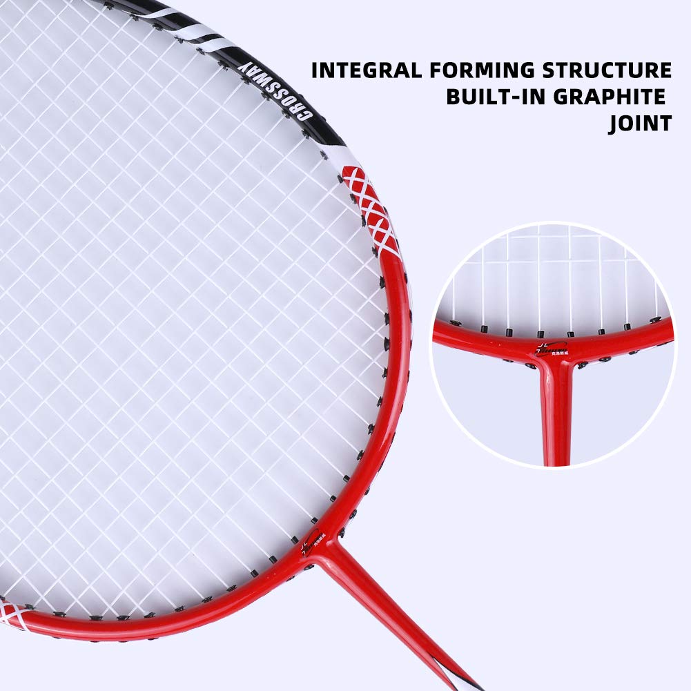Light Weight Badminton Racket Set 2 Pcs Carbon Fiber Badminton Racquet Sets High Tension Badminton Bat with Carrying Bag, 3 Shuttlecocks, 2 Grip Rubber, Red