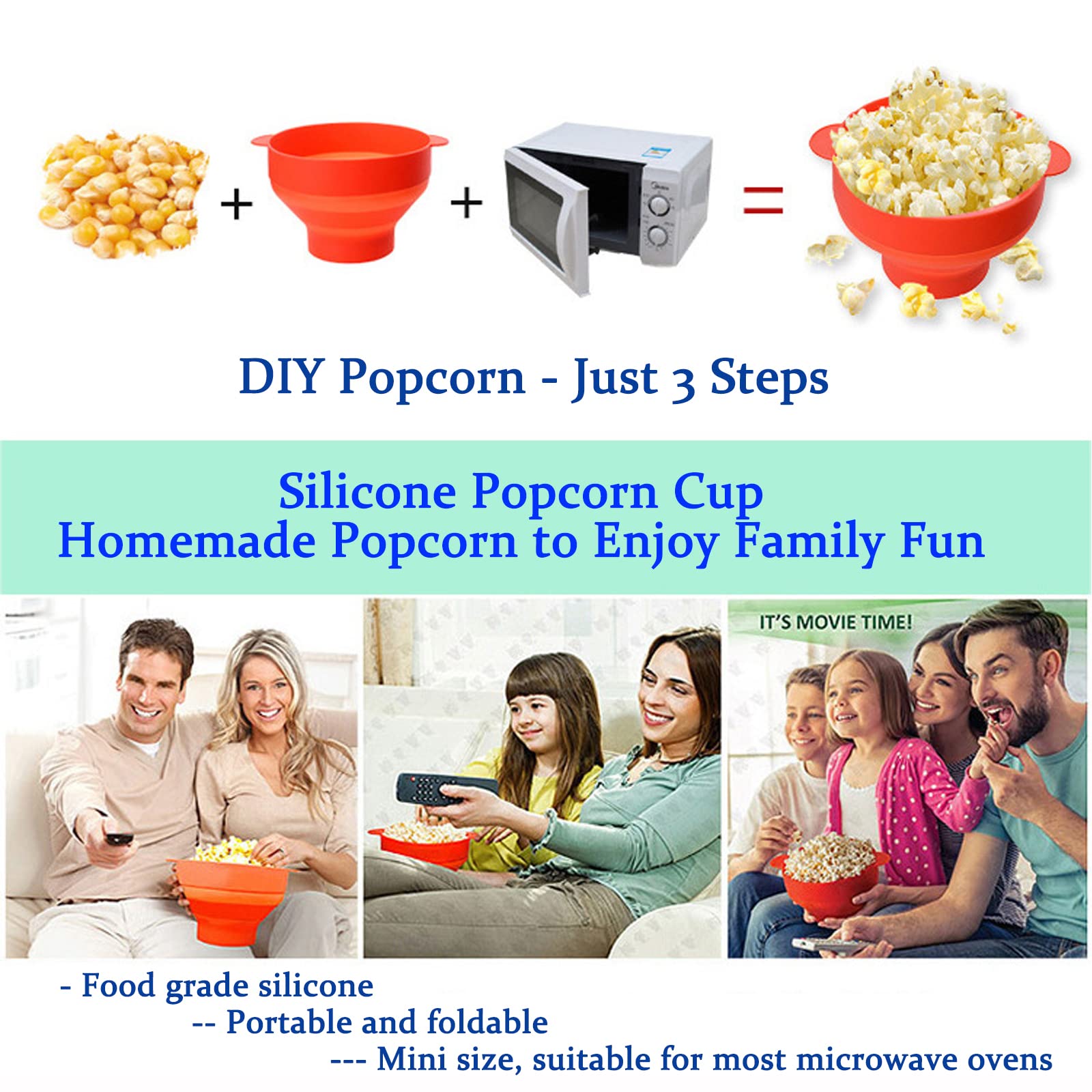 Mini Microwave Popcorn Popper, BPA Free Silicone Popcorn Popper Microwave Collapsible, Microwave Popcorn Maker, Microwave Popcorn Bowl, Dishwasher Safe (Deep Sea Blue)
