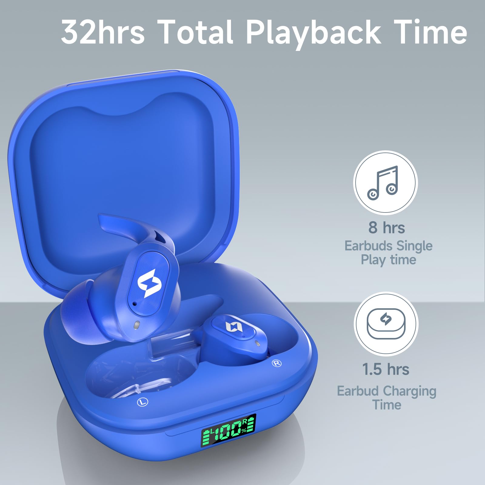 Wireless Ear Buds Bluetooth Headphones with Wireless Charging Case 32H Playback LED Display in Ear Earphones Waterproof Ear Buds Built in Mic Stereo Bass for iPhone Samsung Android Sport Workout