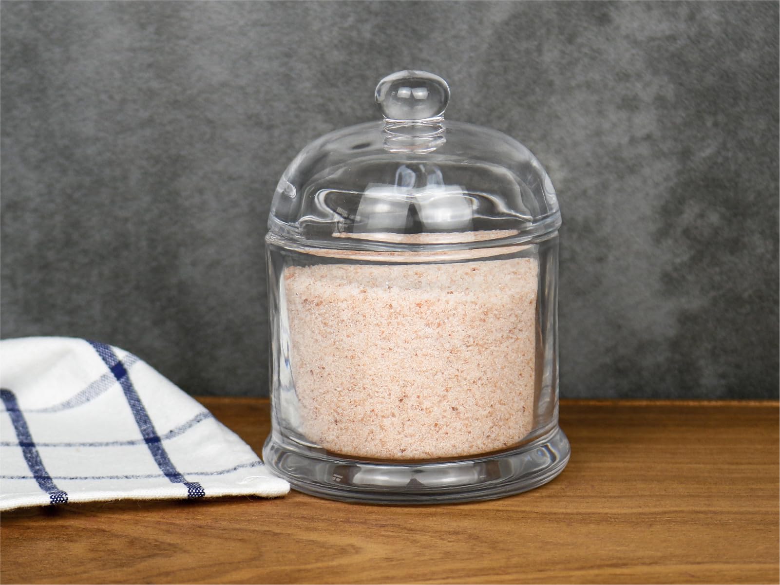 Thick Glass Salt Cellar with Stainless Steel Spoon, Clear Container for Kosher Salt, Sea Salt, Himalayan Salt, Sugar and Pepper, Heavyweight Spices Jar, 10 oz
